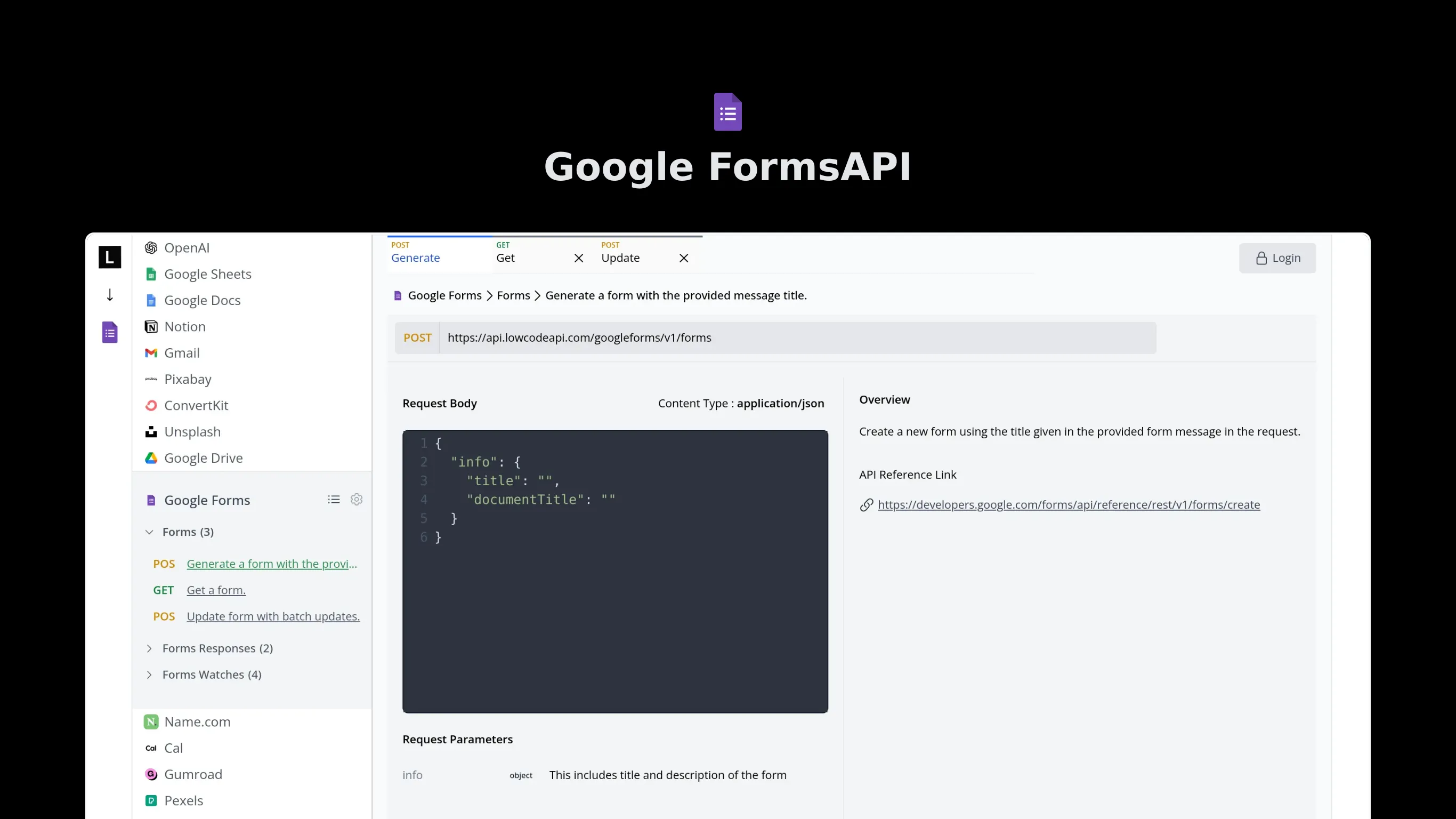 Google Forms - LowCodeAPI